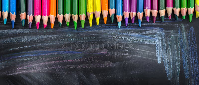 Colored Crayons on Blackboard, Drawing, Drawn Lines Stock Photo - Image ...