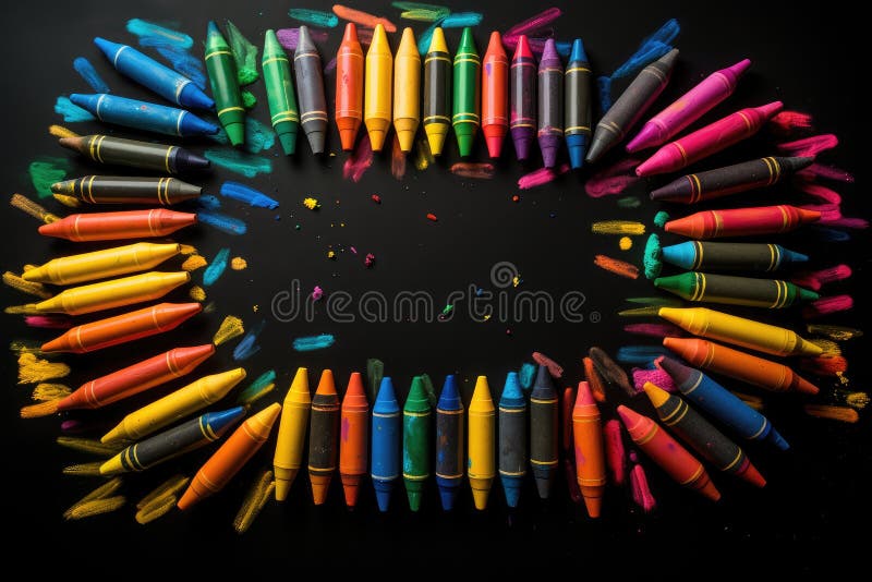 Colored Crayons or Pencils on Blackboard. Copy Space. Generative AI ...