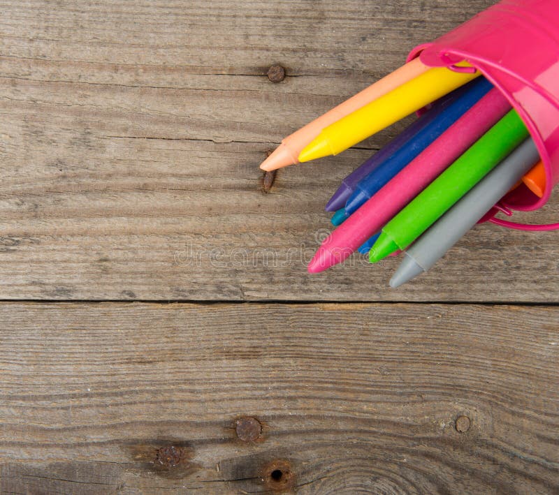 Colored Crayons on the Wooden Table Stock Image - Image of orange ...