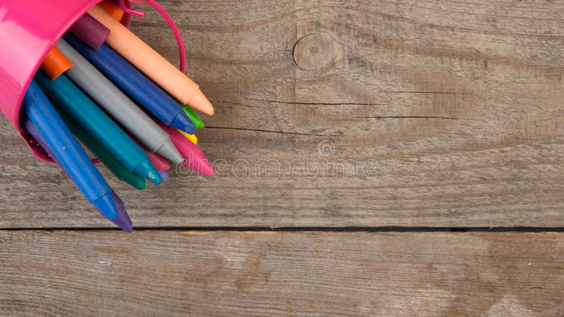 Colored Crayons on the Wooden Table Stock Photo - Image of kids, crayon ...