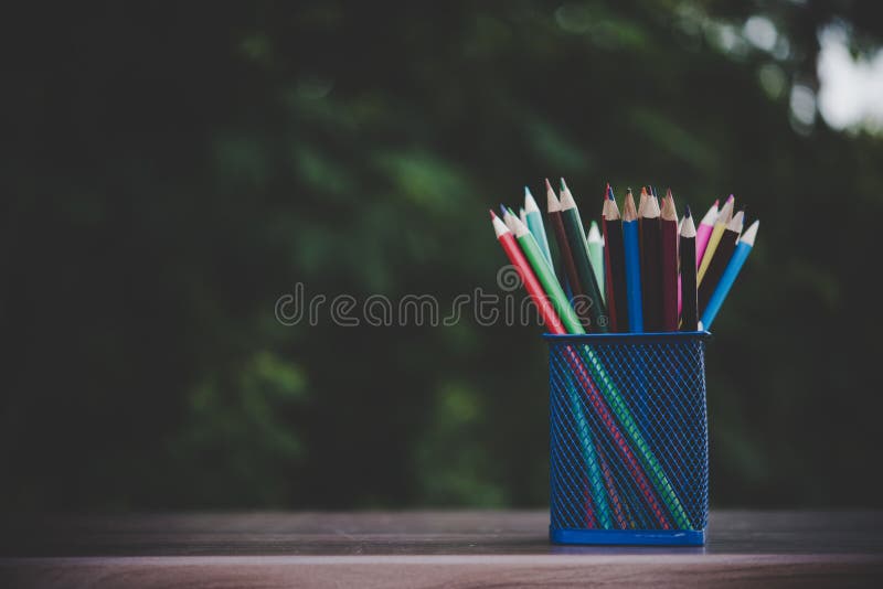 Colored Crayons on the Wooden Table Stock Photo - Image of bokeh ...