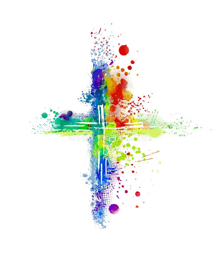 Colored Cross Made of Blots. Happy Easter. Hand Drawing. Not AI ...