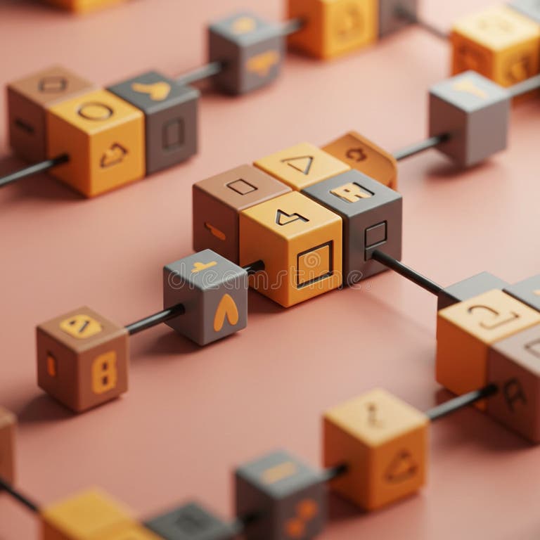 Colored Cubes Connected by Rods on a Flat Surface. Each Cube Features ...