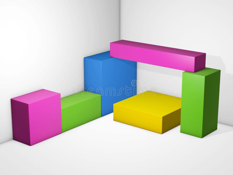 Colored Cubes Display. Multi Box Showcase Store. Blocks Stacked ...