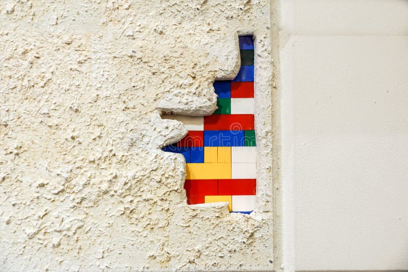 Colored Cubes Inside the Wall Stock Image - Image of brick, design ...