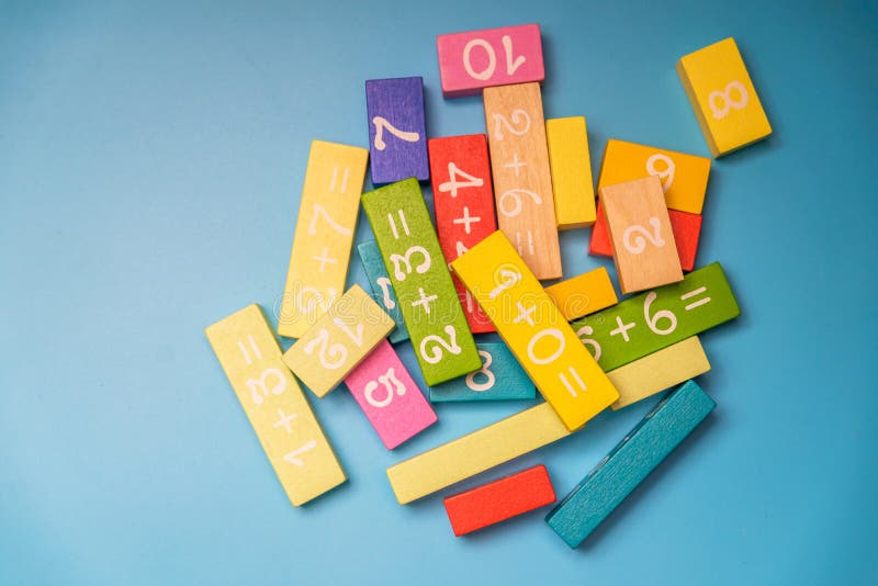 Colored Cubes with Numbers on a Blue Background Stock Image - Image of ...