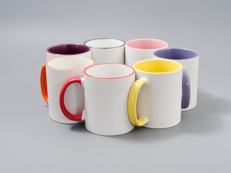 Colored Cups for Sublimation in Composition on a Gray Background Stock ...