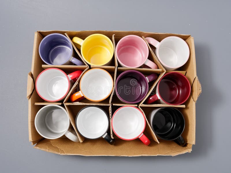 Colored Cups for Sublimation in Composition on a Gray Background Stock ...