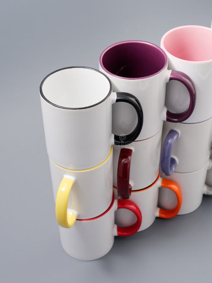 Colored Cups for Sublimation in Composition on a Gray Background Stock ...