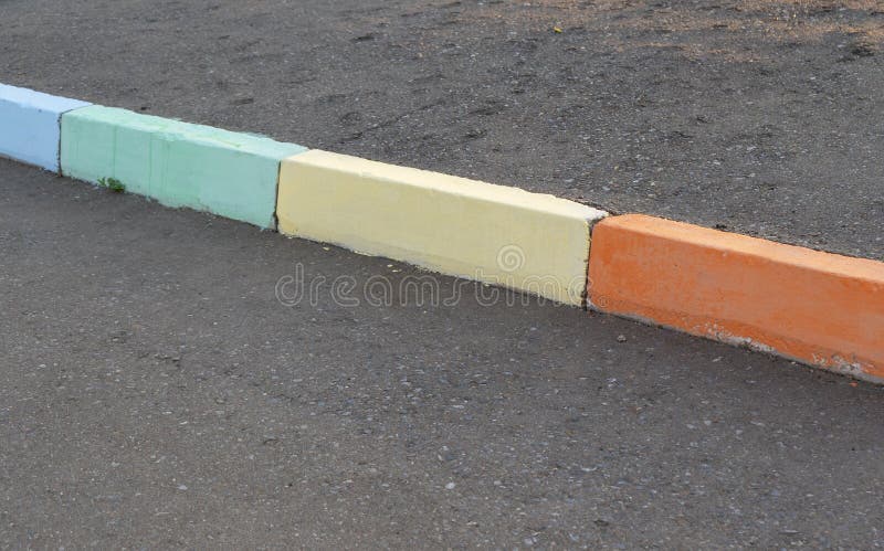 Colored Curbs Painted in Bright Colors Stock Photo - Image of white ...