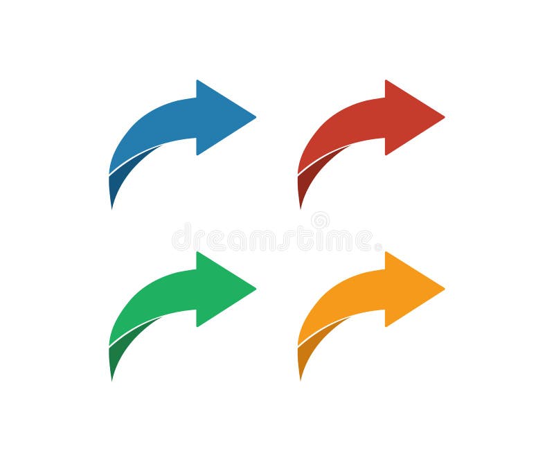 Colored Curved Right Arrow Icon Set. Pointer Collection Symbol. Sign ...