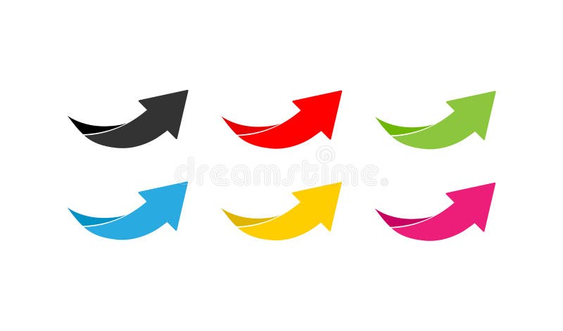 Colored Curver Up Arrow Icon Set. Upward Pointer Symbol. Sign Rise ...