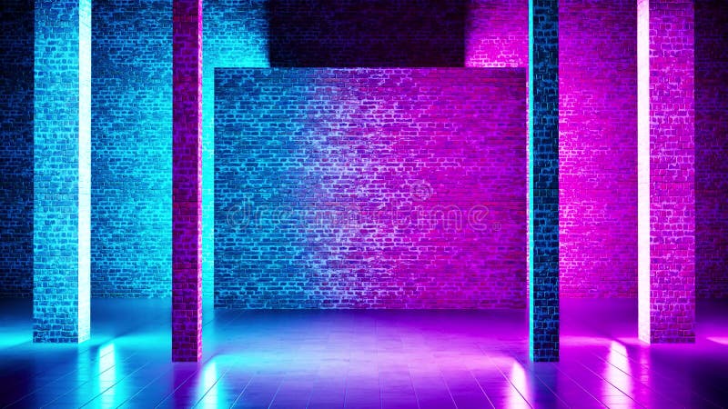 Colored 3d Abstract Studio Background. Bricks Wall with Copy Space for ...