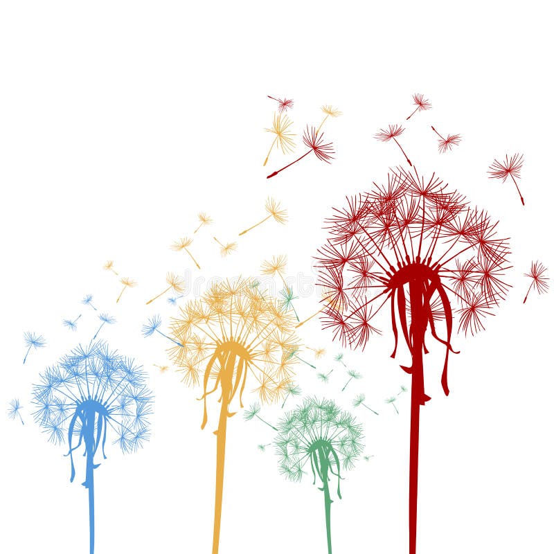 Colorful Dandelions in the Wind Stock Vector - Illustration of ...