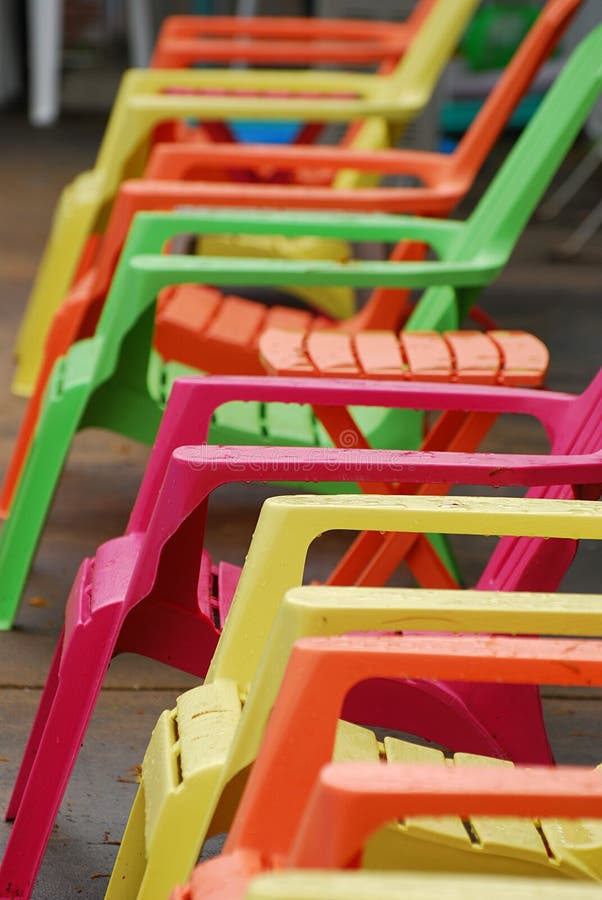Colored Deck Chairs Pool-Side in a Row Stock Image - Image of yellow ...