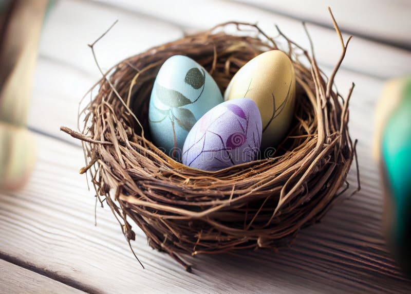 Colored Deep Red Easter Eggs in Nest . AI Generated Stock Illustration ...