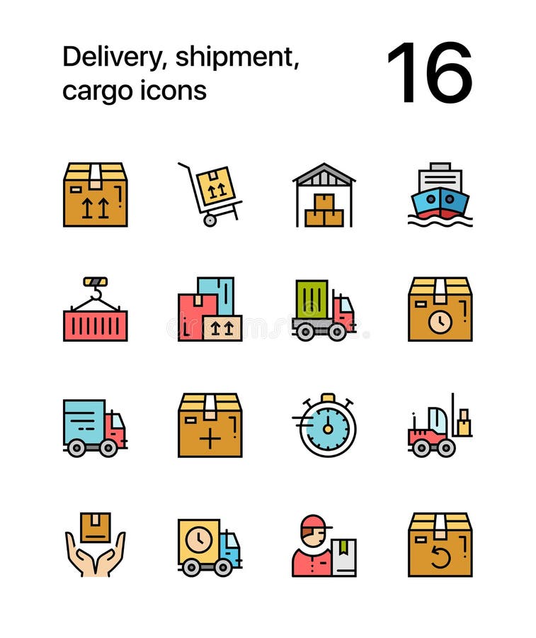 Colored Delivery, Shipment, Cargo Icons for Web and Mobile Design Pack ...