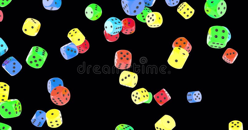 Colored Dice Falling Down. 3D Animation on Transparent Background Stock ...