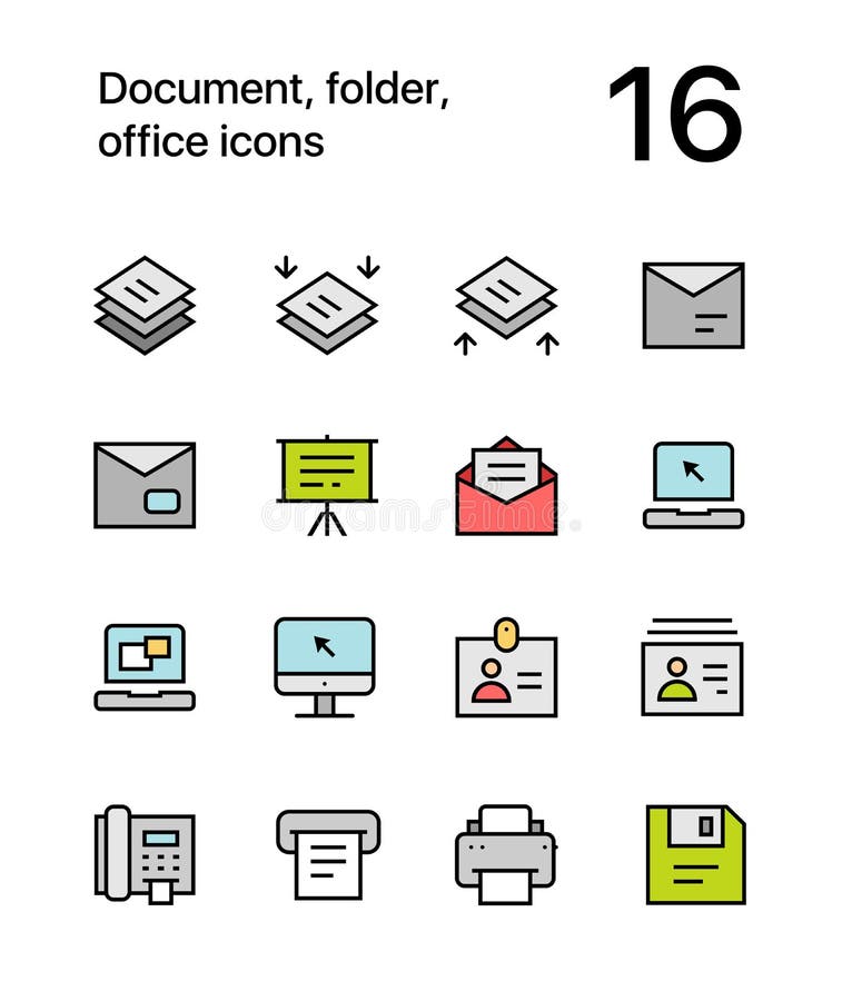 Colored Document, Folder, Office Icons for Web and Mobile Design Pack 4 ...