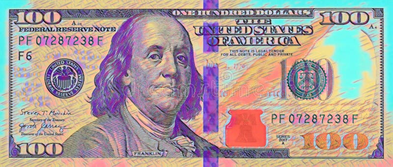 Colored 100 Dollar Banknote Illustration Stock Photo - Image of face ...