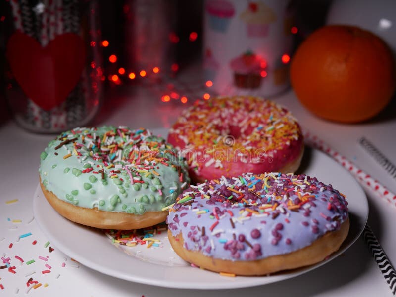 Colored Donuts with Sprinkles. Stock Image - Image of delicious ...