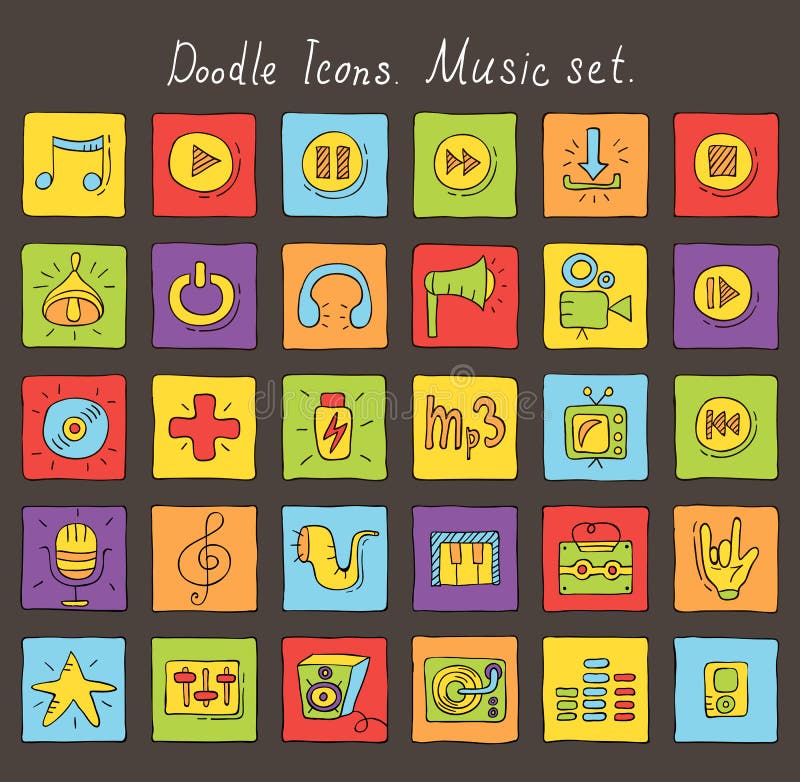Colored Doodle Icons. Music Set Stock Vector - Illustration of piano ...