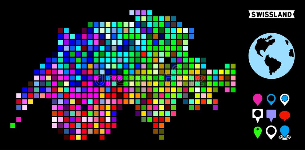Colored Dot Swissland Map stock vector. Illustration of luminous ...