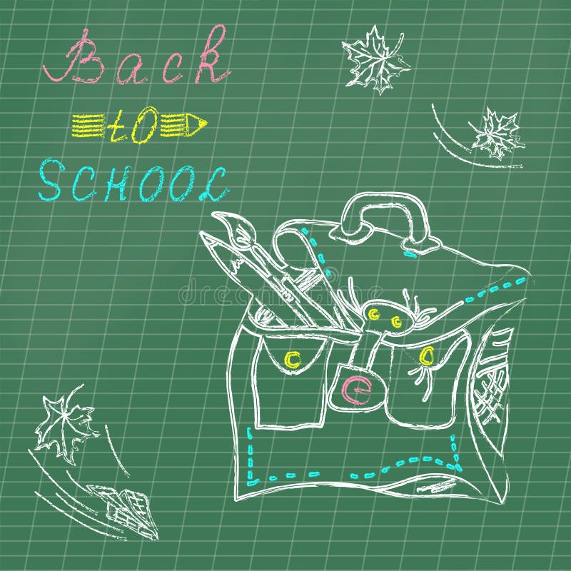 Colored Drawing Chalk School Bag and Inscription Back To School. Stock ...