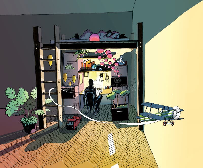 Colored Drawing of Illustrator`s Night Shift Stock Illustration ...