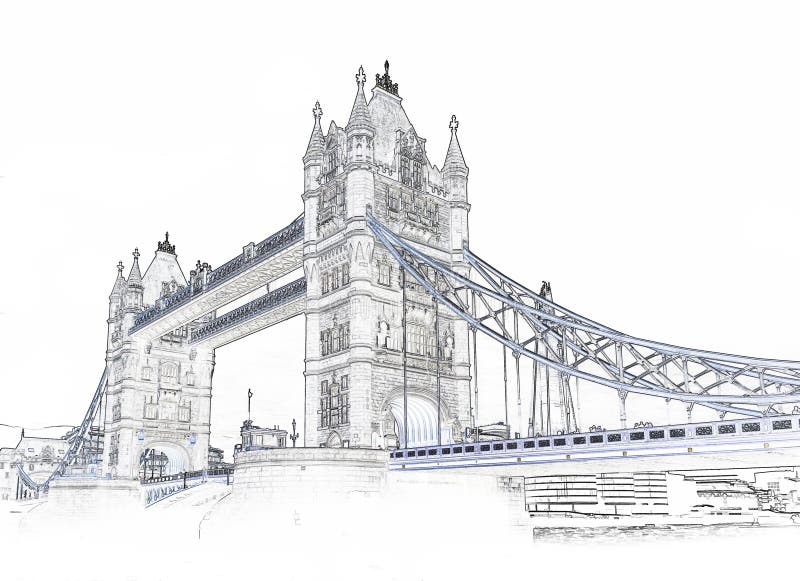 Colored Drawing of the Tower Bridge. Side View Stock Image - Image of ...