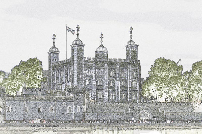 Colored Drawing of the Tower of London Stock Photo - Image of united ...