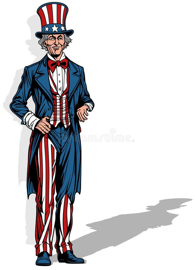 Colored Drawing of Uncle Sam in a Classic American Flag Costume Stock ...