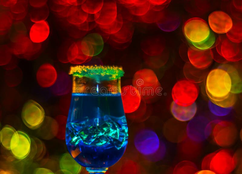 Colored Drink in Glass, Cocktail, Night Lights Bokeh Background Stock ...