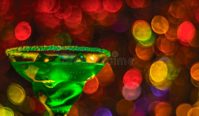 Colored Drink in Glass, Cocktail, Night Lights Bokeh Background Stock ...
