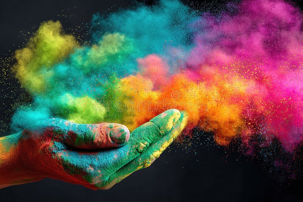 Colored Dust Exploding from a Hand. Generative Ai Stock Photo - Image ...