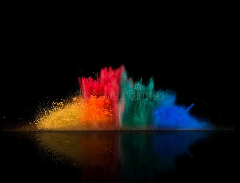 Colored Dust Explosion on Black Background Stock Image - Image of black ...
