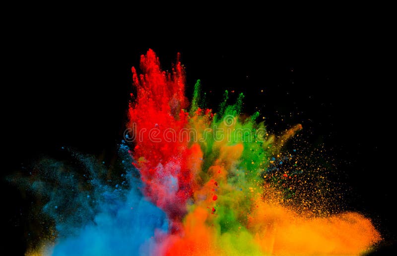 Colored Dust Explosion on Black Background Stock Image - Image of black ...
