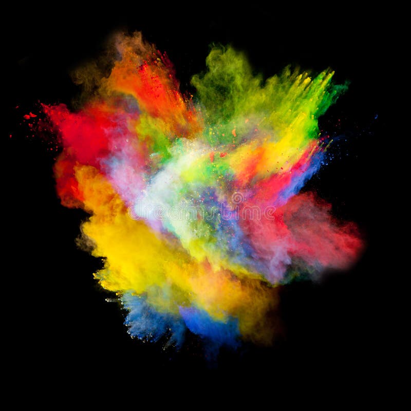 Colored Dust Explosion on Black Background Stock Image - Image of black ...