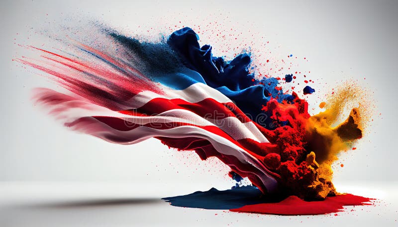 Colored Dust of USA Flag Exploding on Dark Background Generative AI ...