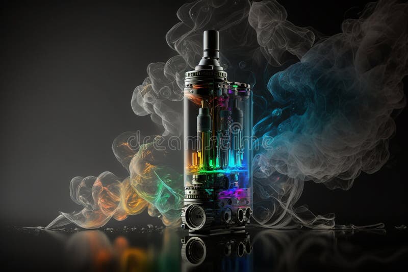 Colored E-cigarettes for Vaping and Various Fruits. the Symbol of the ...