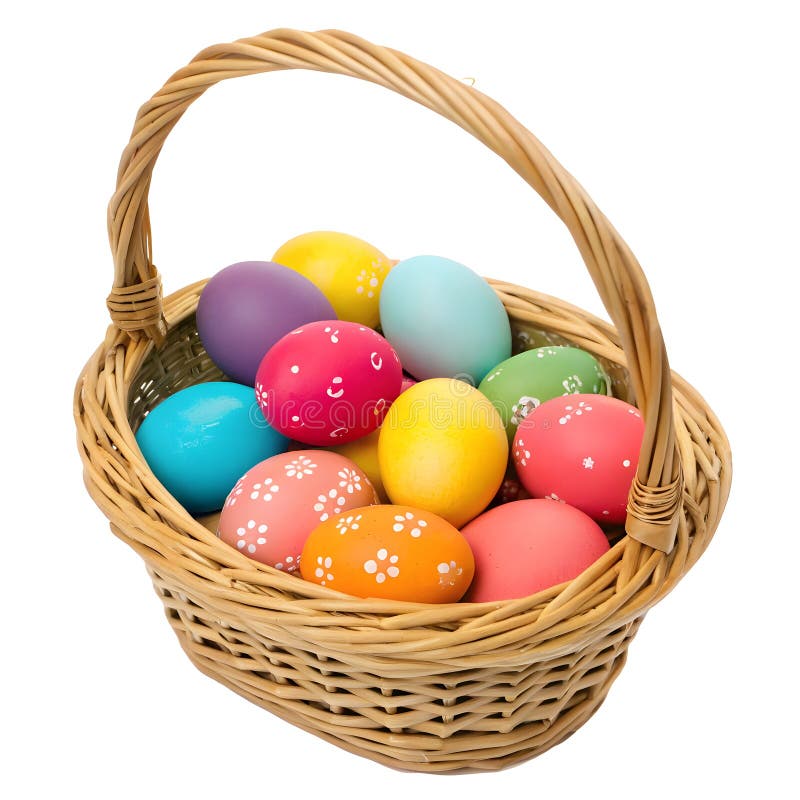 Colored Easter Eggs Basket Isolated on White Stock Illustration ...
