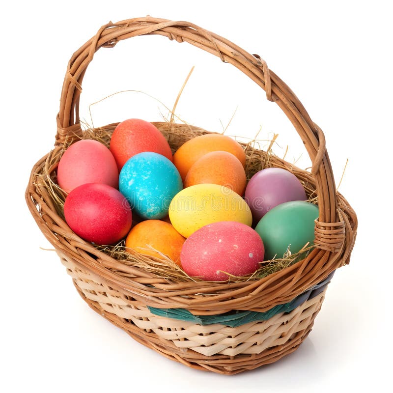 Colored Easter Eggs Basket Isolated on White Stock Illustration ...