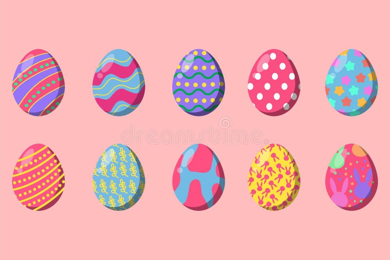 Colored Easter Eggs Or Color Ostern Egg Icons With Decoration Patterns Vector Illustration