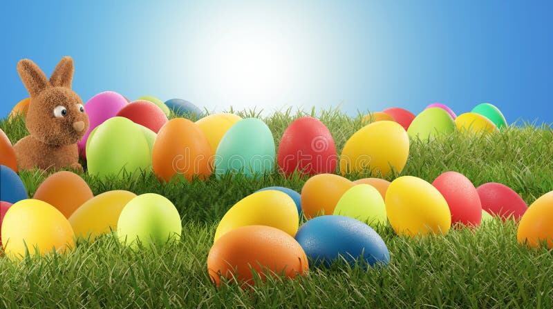 Colored Easter Eggs in Grass 3d-illustration Stock Illustration ...