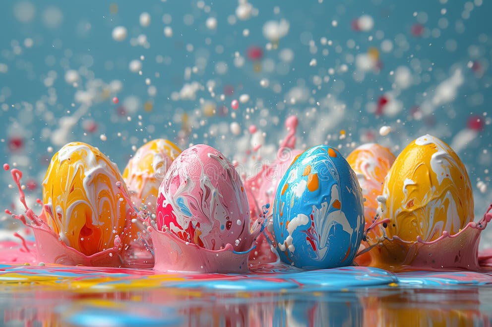Colored Easter Eggs Splashed with Bright Paint Explosion. Creative ...
