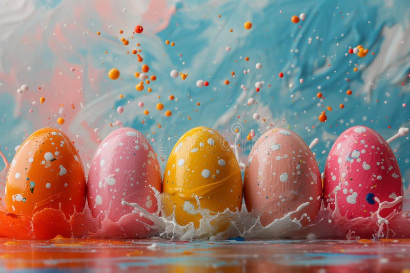 Colored Easter Eggs Splashed with Bright Paint Explosion. Creative Concept. Easter Card Stock ...