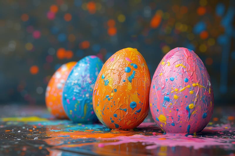 Colored Easter Eggs Splashed with Bright Paint Explosion. Creative Concept. Easter Card Stock ...