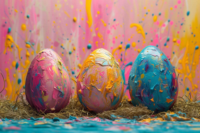 Colored Easter Eggs Splashed with Bright Paint Explosion. Creative ...