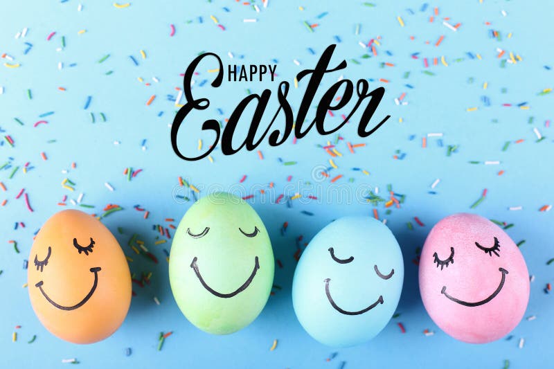 Colored Eggs with Painted Smiles. Happy Easter Concept Greeting Card ...