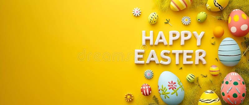 Colored Eggs on Yellow. Happy Easter Card Stock Illustration ...